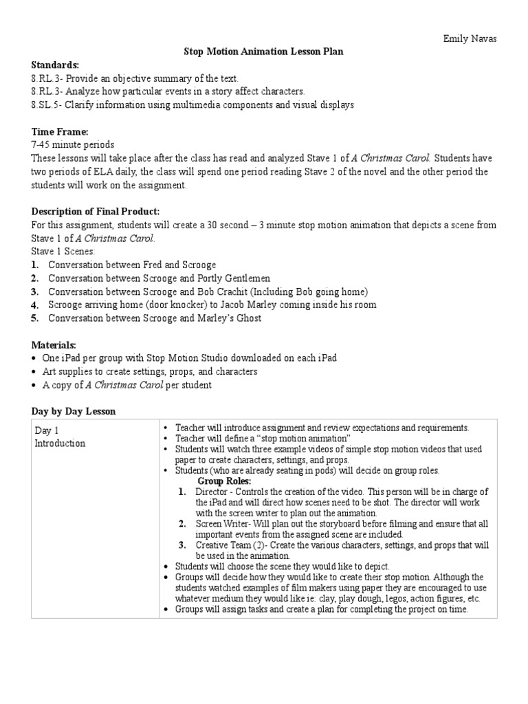 Navas Stop Motion Lesson Plan | PDF | A Christmas Carol | Ebenezer Scrooge