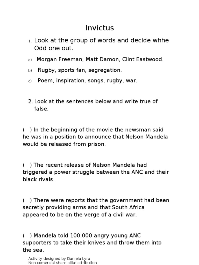 Invictus - Movie Activity | PDF | Violence