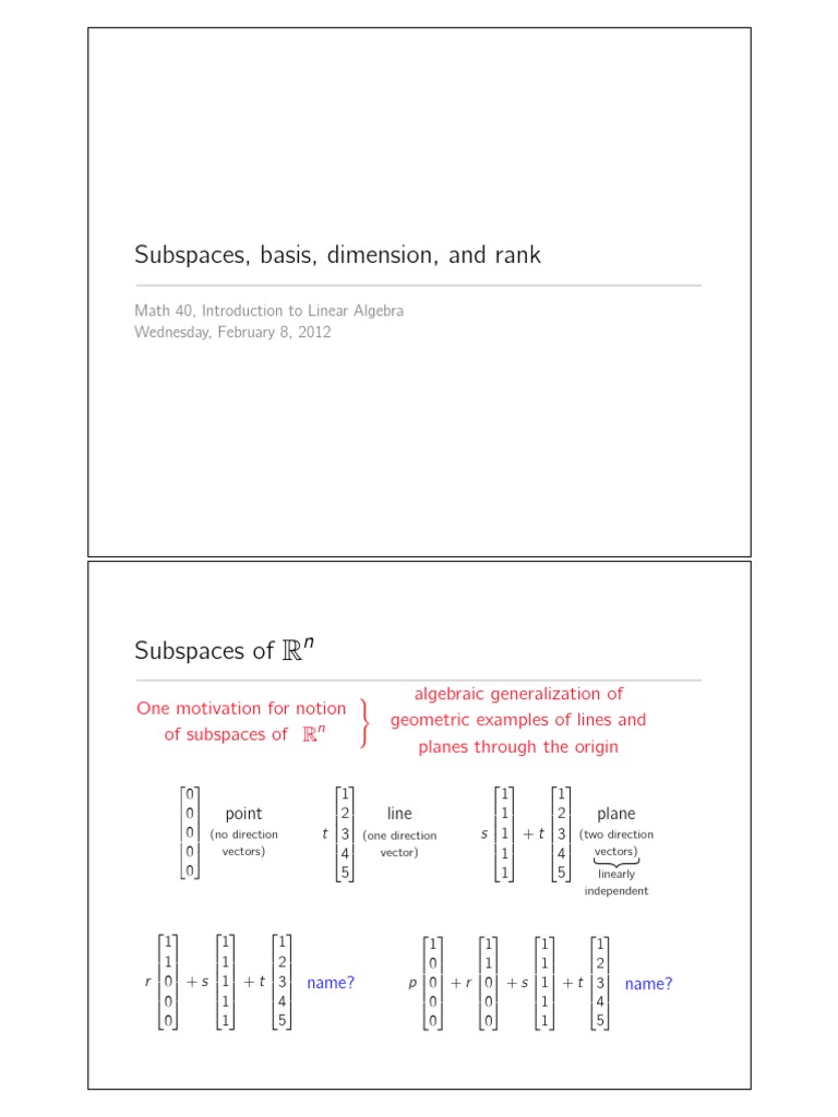 Linear Algebra Math40-Lect10 | PDF | Linear Subspace | Basis (Linear ...