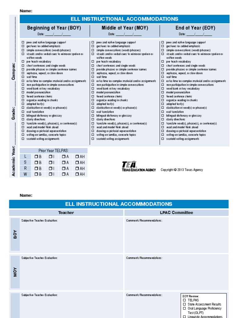 Ell Checklistfillable | PDF | Vocabulary | Educational Assessment
