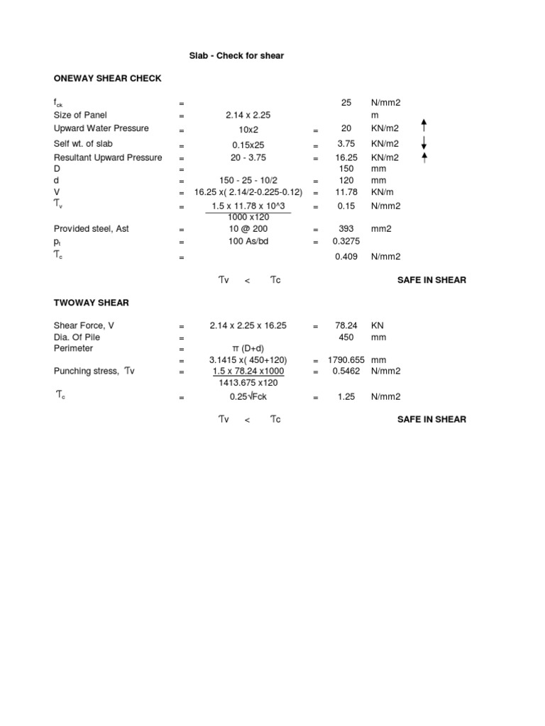 Slab - Check For Shear Oneway Shear Check | PDF