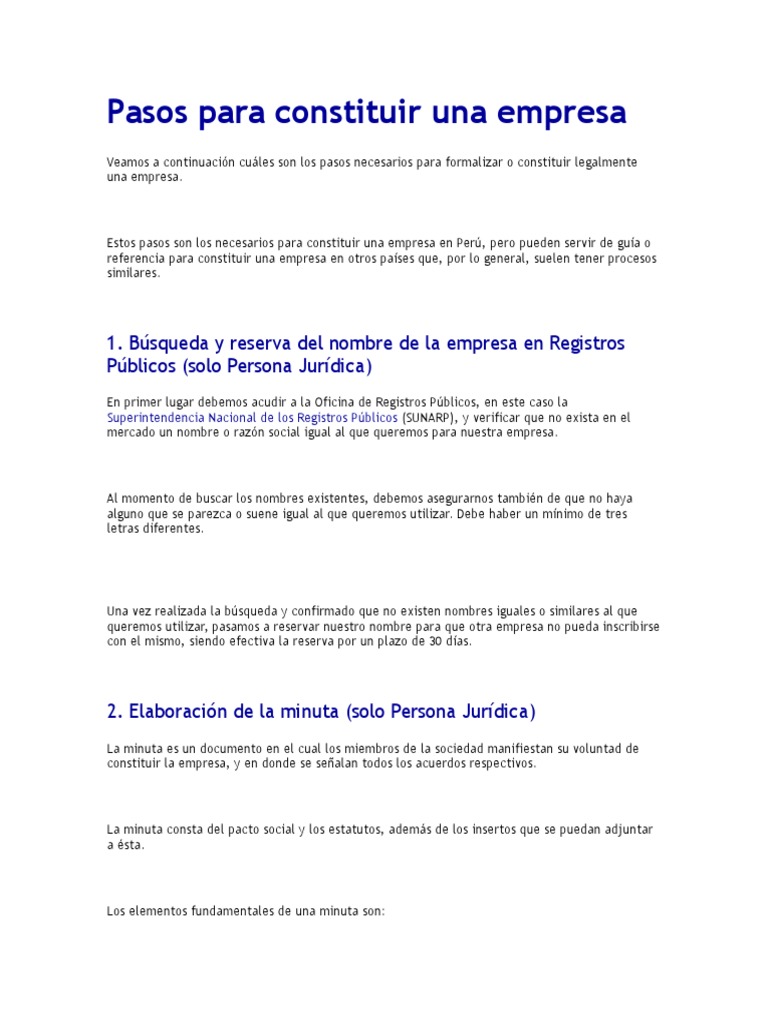 Pasos para Constituir Una Empresa | PDF | Propiedad | Business