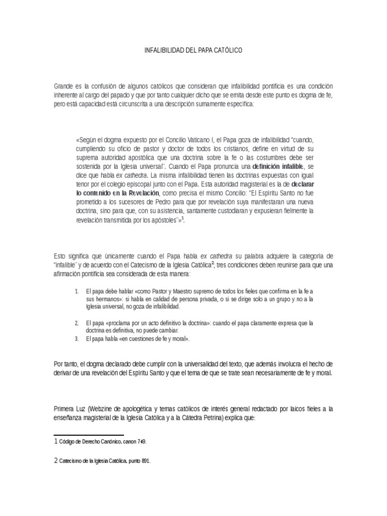 Infalibilidad Del Papa | PDF | Papa | Teología Católica y Doctrina