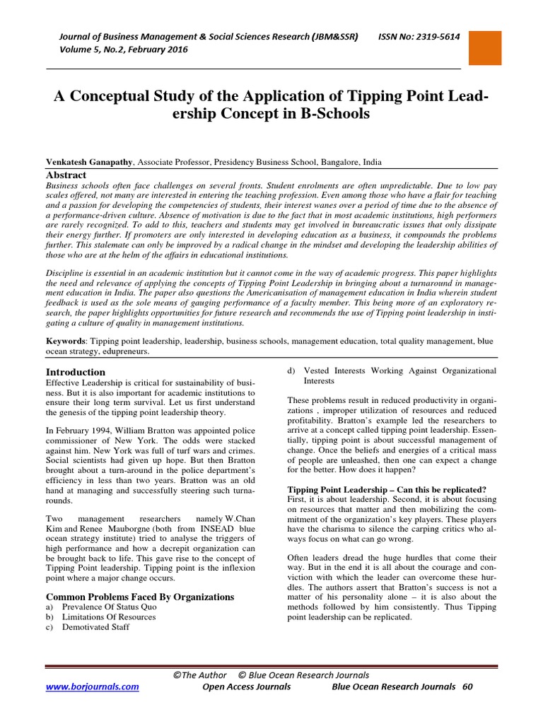 A Conceptual Study of The Application of Tipping Point Leadership | PDF ...