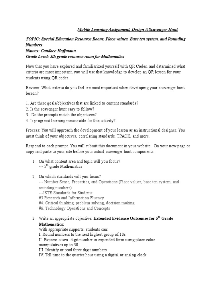 Et 449 - Design A Scavenger Hunt | PDF | Qr Code | Special Education