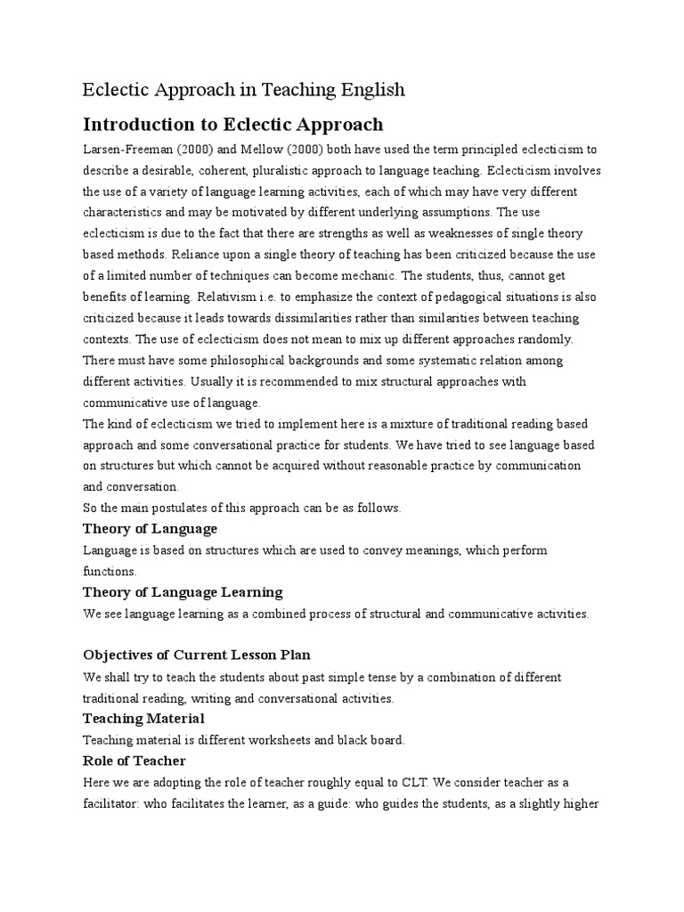 Eclectic Approach In Teaching English Pdf Language Acquisition