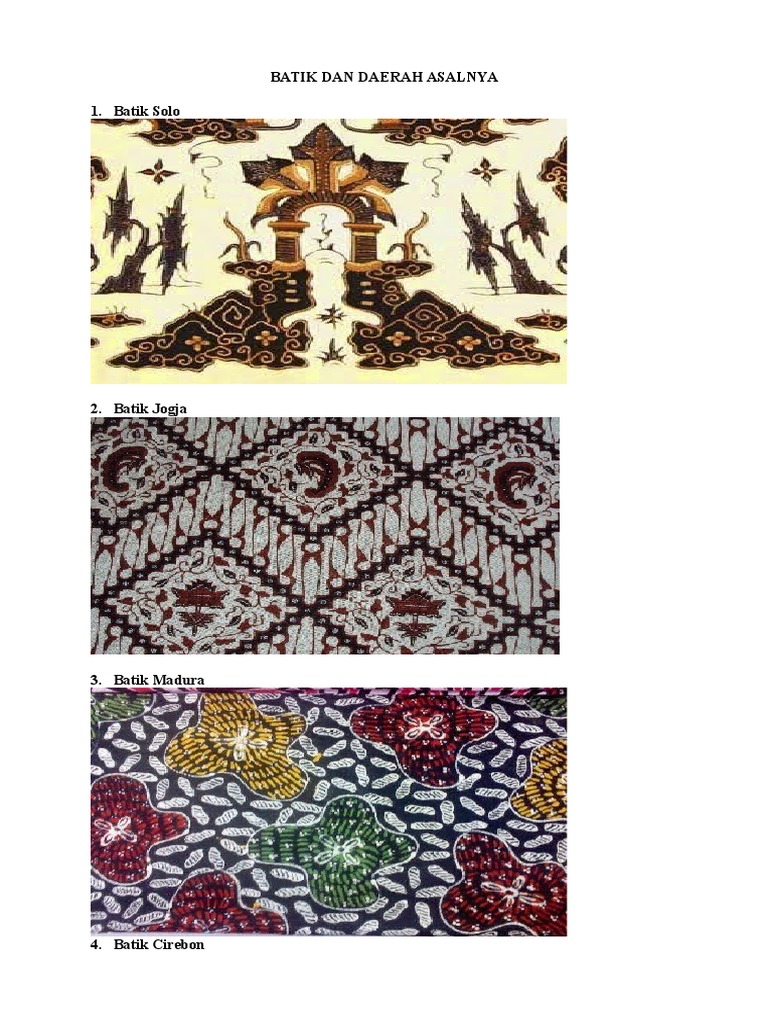 Daftar Batik dan Asal Daerahnya | PDF | Perjalanan | Griya & Taman