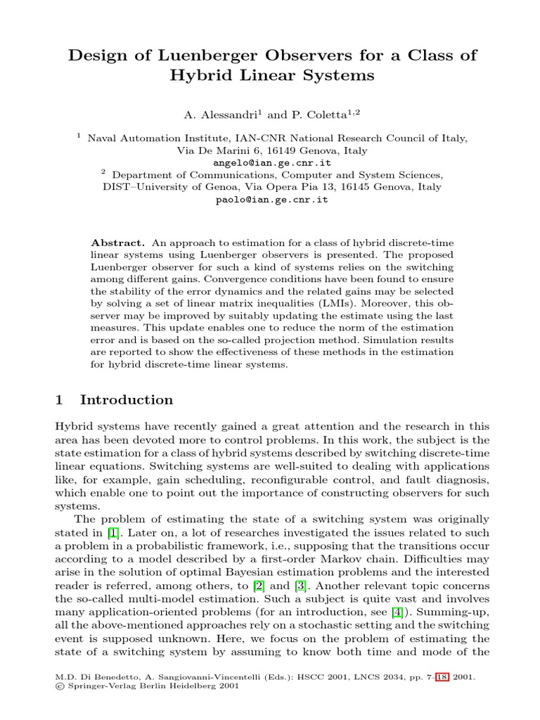 Observer Hybrid Systems 4 | Download Free PDF | Linear Subspace ...