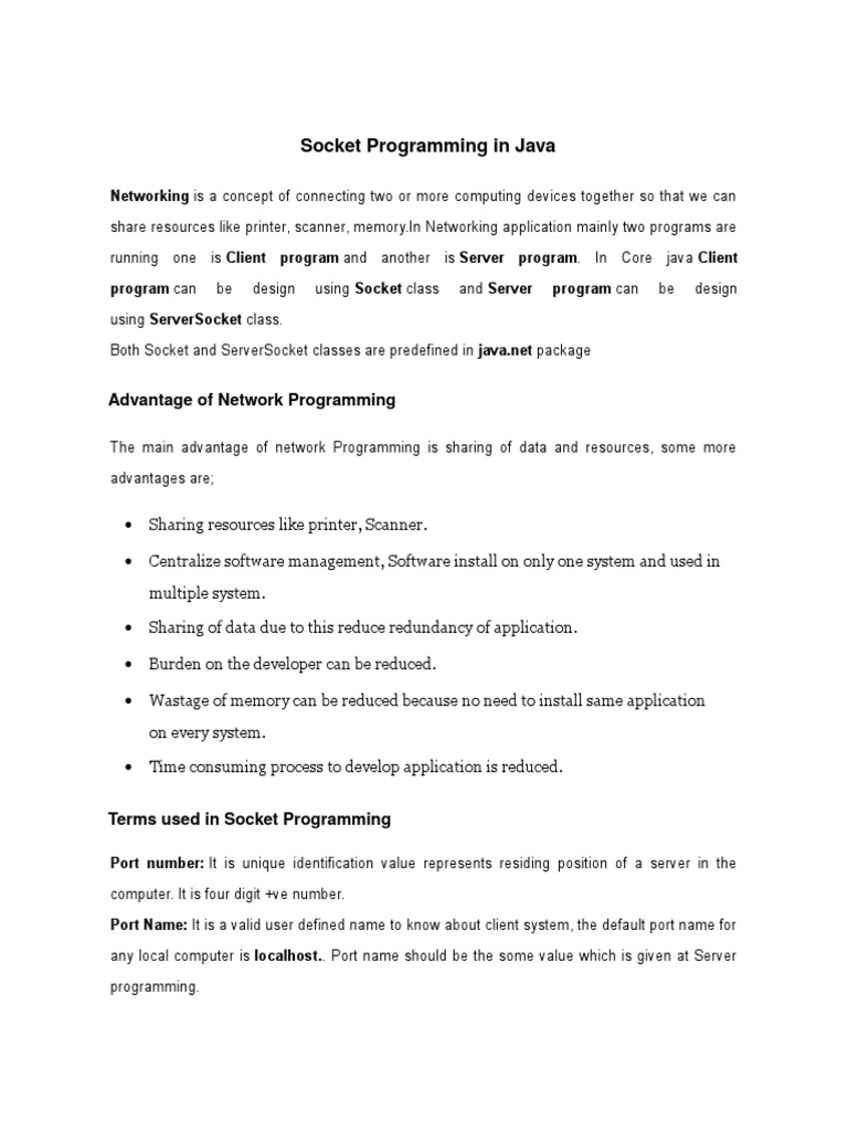 Socket Programming in Java: Advantage of Network Programming | PDF | Port (Computer Networking ...