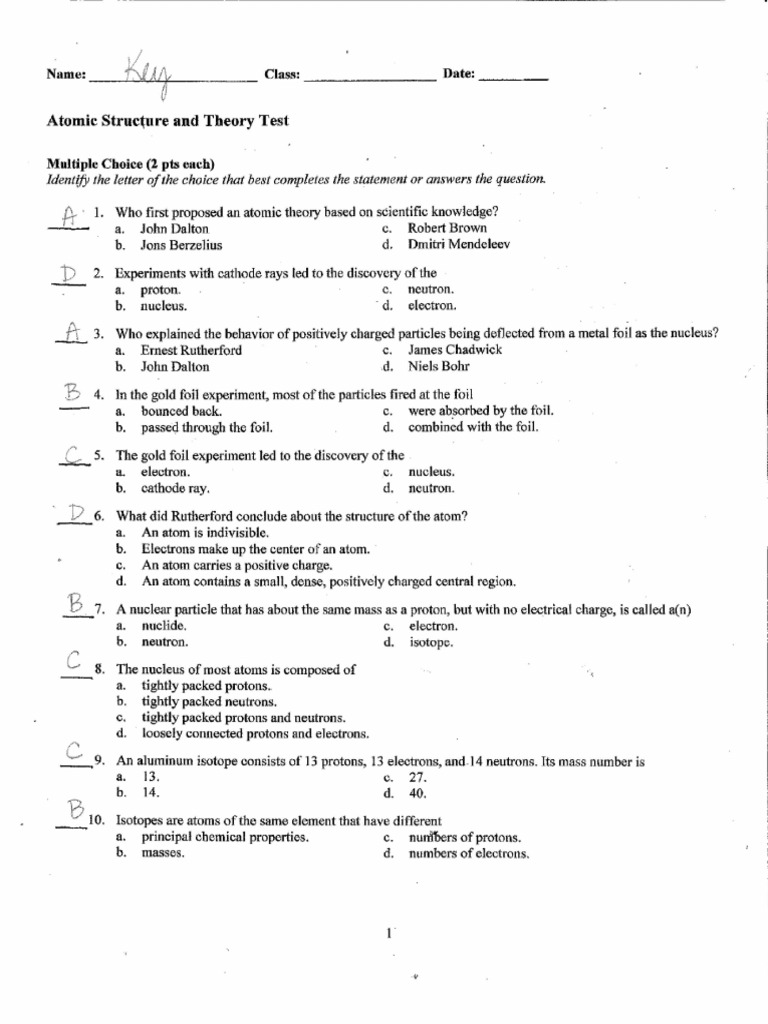 Atomic Theory and Structure Test - KEY | PDF