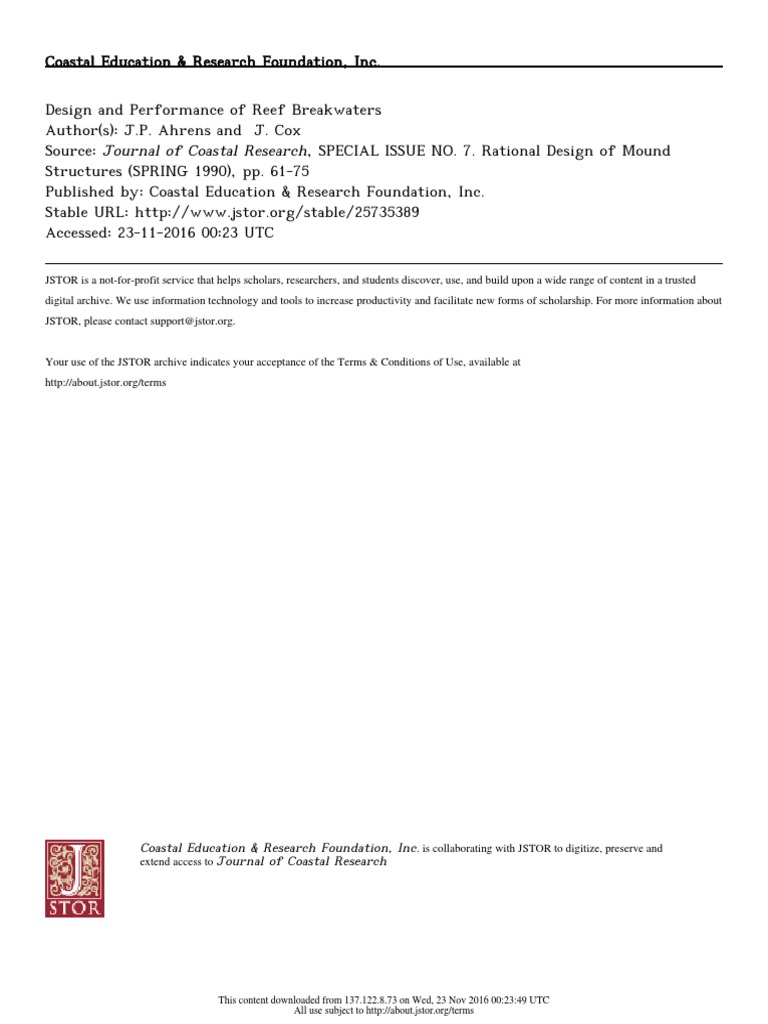 Design of Reef Breakwaters for Shore Protection | PDF | Littoral Zone ...