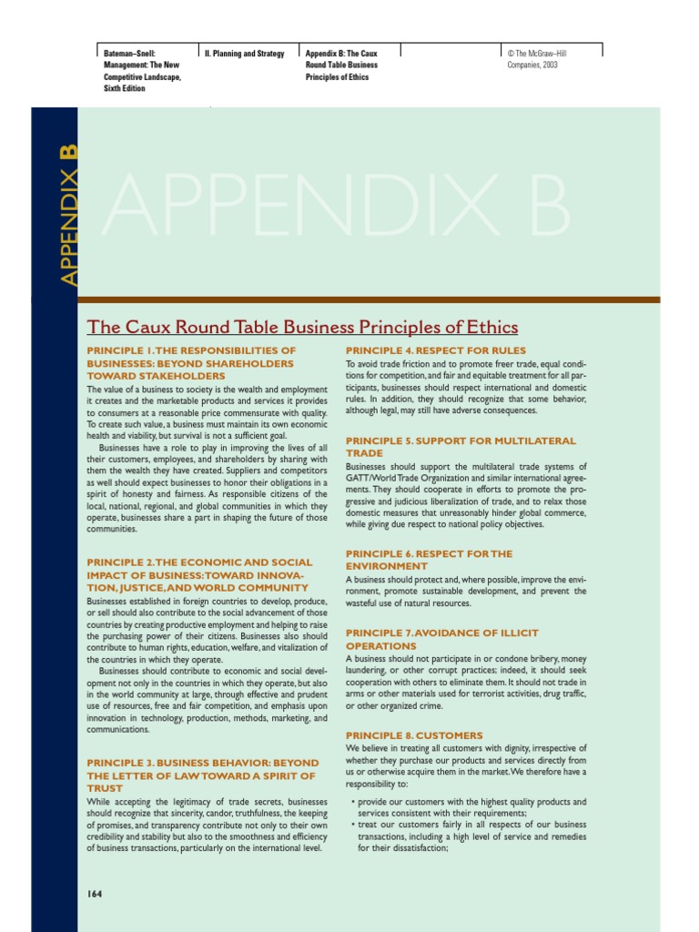 Appendix B: The Caux Round Table Business Principles of Ethics | PDF ...