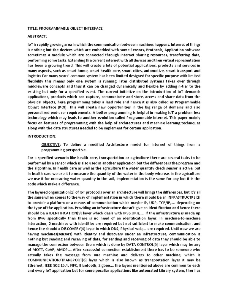 Title: Programmable Object Interface Abstract | PDF | Internet Of ...
