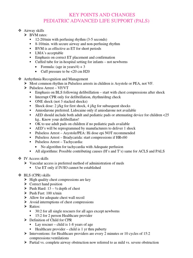 Key Changes in Pals | PDF | Cardiopulmonary Resuscitation | Medical ...