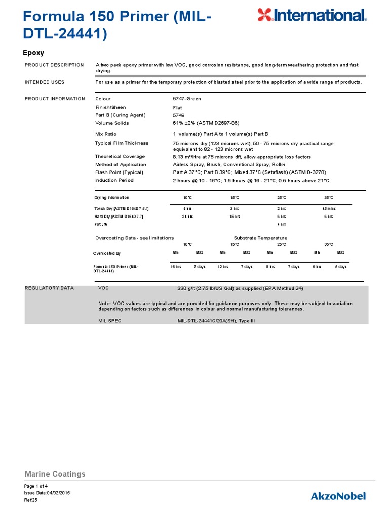 Formula 150 Primer (MILDTL-24441) | PDF | Paint | Safety