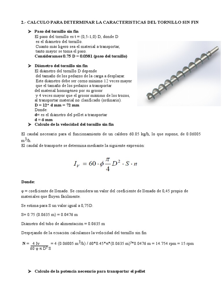 2.-Calculo Del Tornillo Sin Fin | PDF | Tornillo | Física