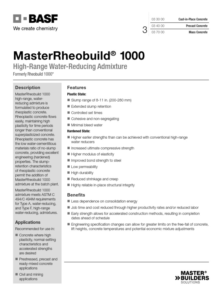 Basf Masterrheobuild 1000 Tds | Concrete