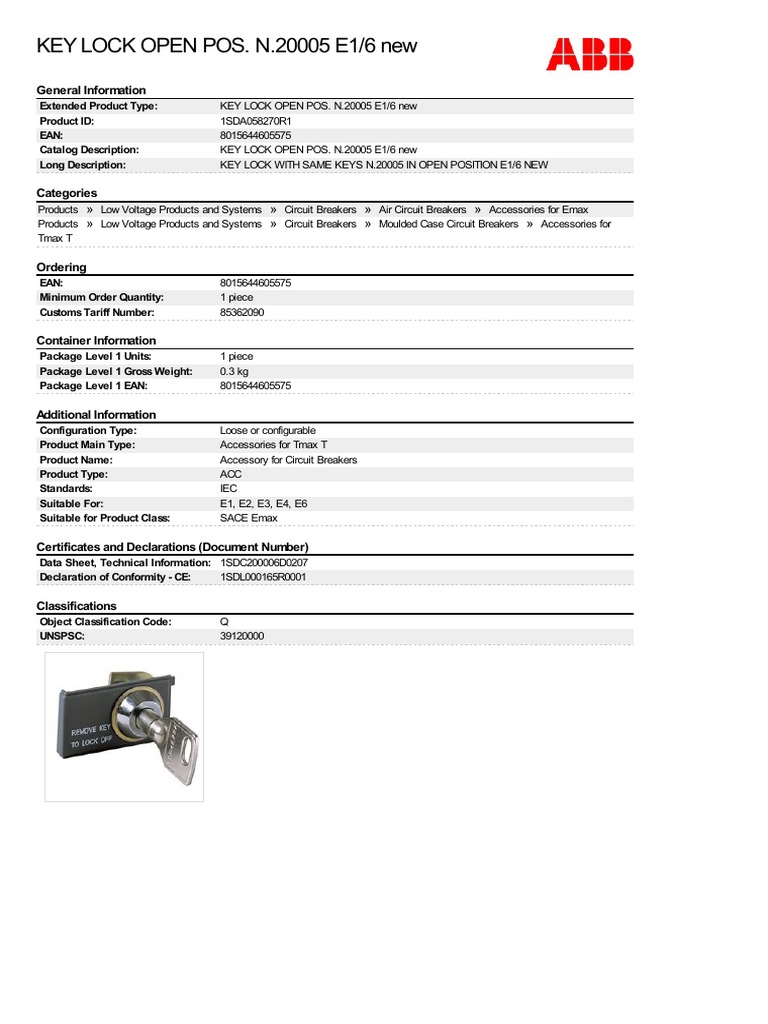 KEY LOCK OPEN POS. N.20005 E1/6 New: General Information | PDF ...
