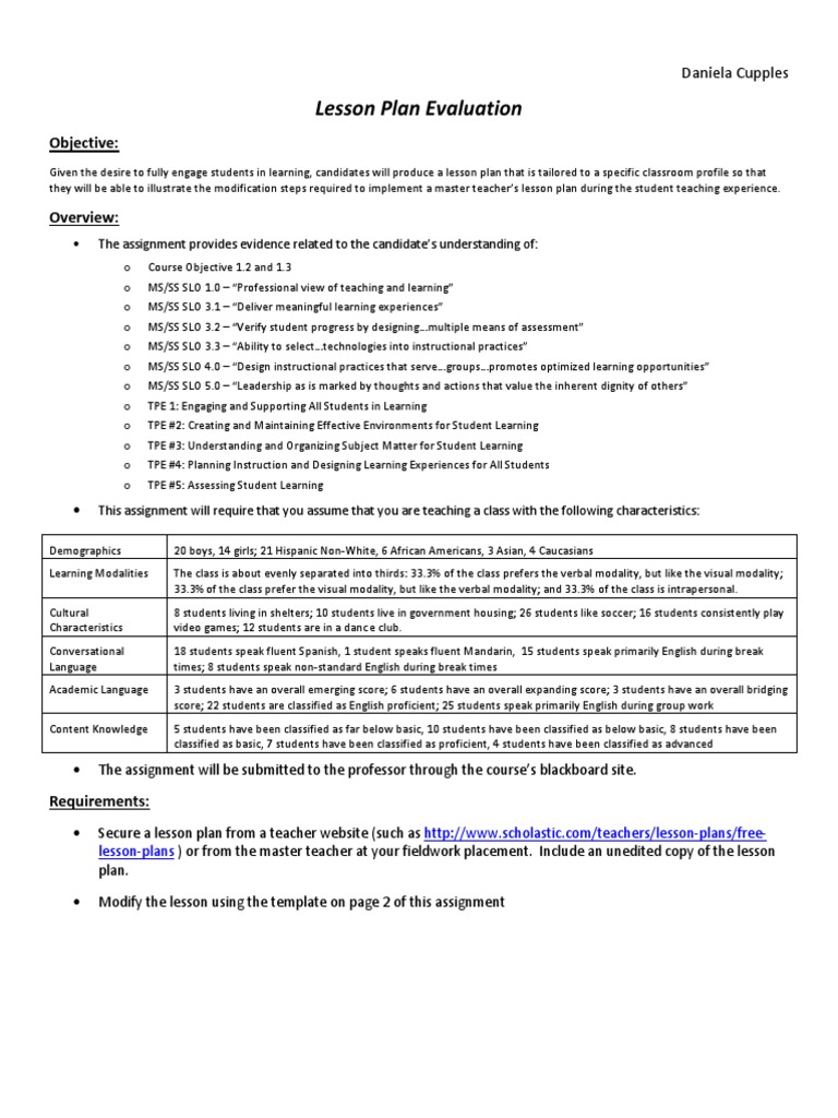 Lesson Plan Evaluation sp16 | PDF | Lesson Plan | Learning