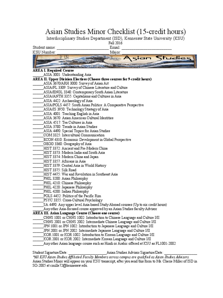 Asian Studies Minor Form-2016 | PDF | Sports & Recreation | Travel