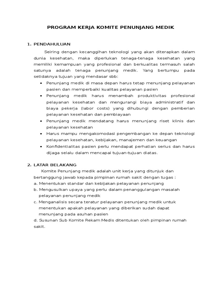 Program Kerja Komite Penunjang Medik | PDF