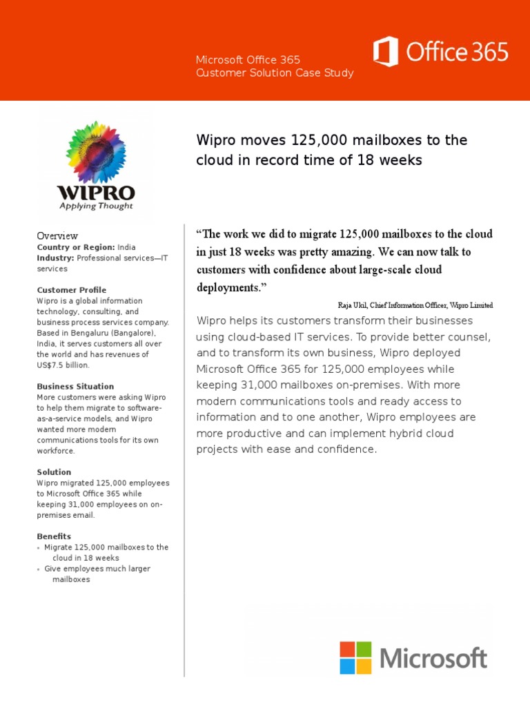 Wipro Case Study | PDF | Office 365 | Microsoft Exchange Server