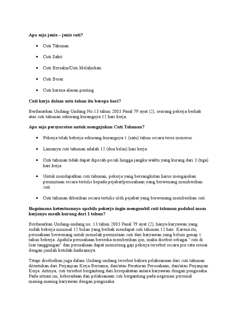 Jenis Jenis Cuti | PDF