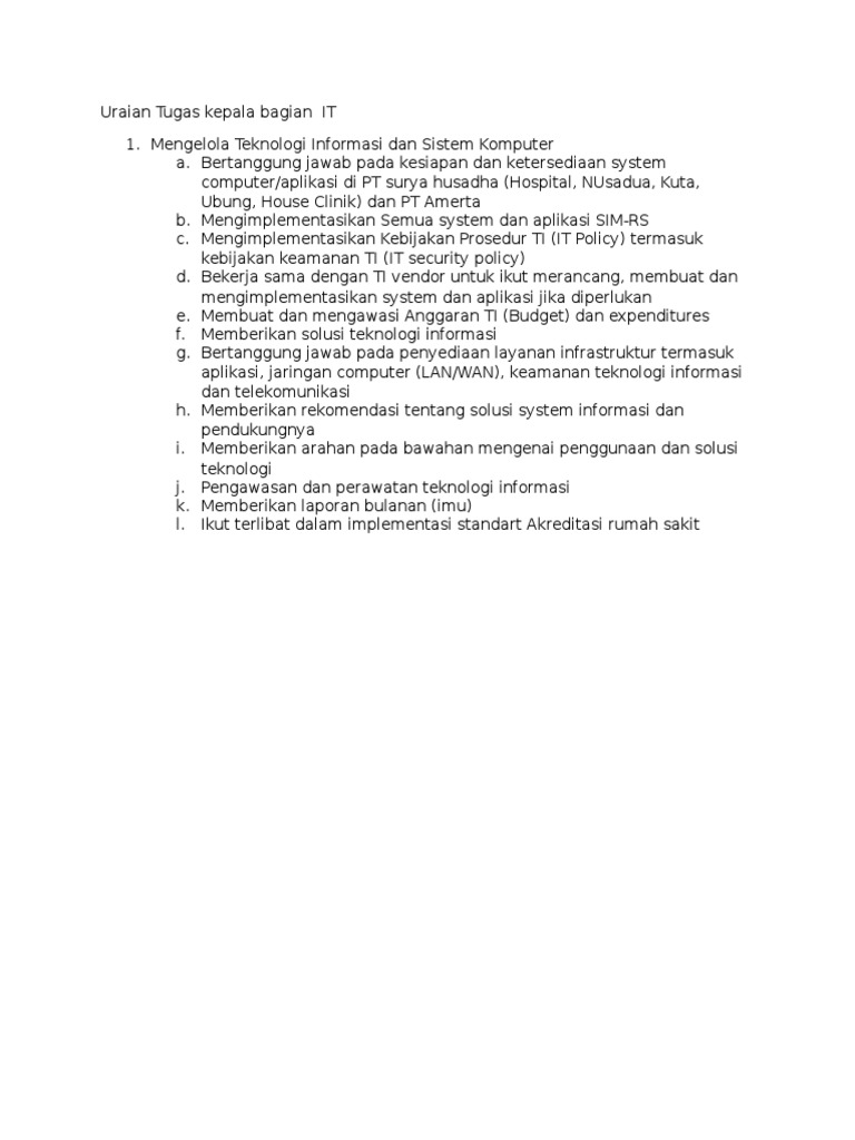 Uraian Tugas Manajer IT | PDF