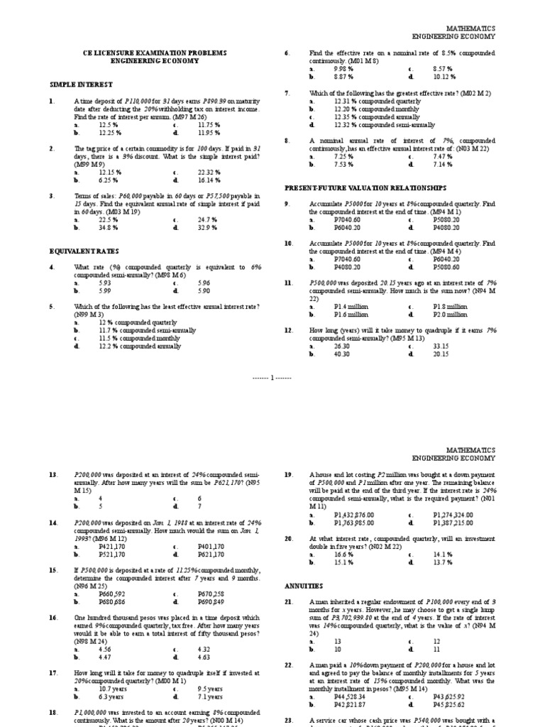 CE Board Problems in Engineering Economy | PDF | Present Value ...