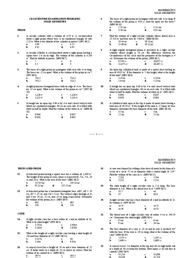 CE Board Problems in Solid Geometry | PDF | Sphere | Volume