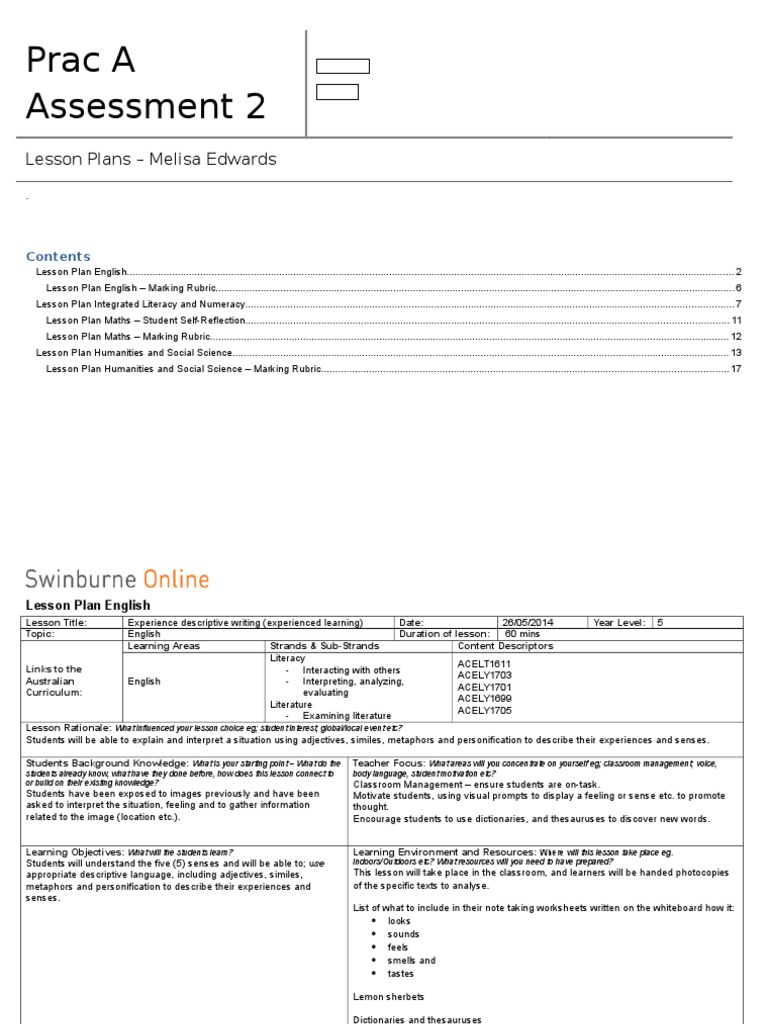 assignment 2 - lesson plans | Lesson Plan | Classroom Management