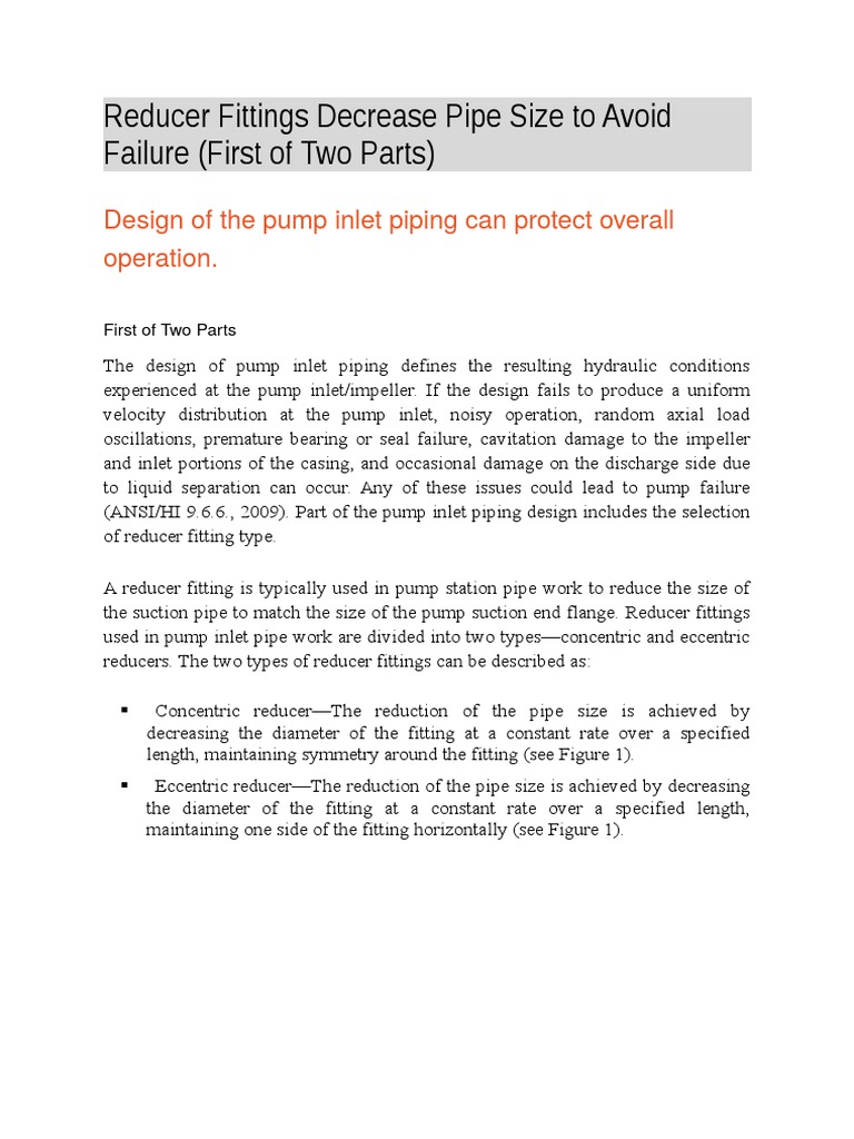 Reducer Fittings Decrease Pipe Size To Avoid Failure | PDF | Pump ...