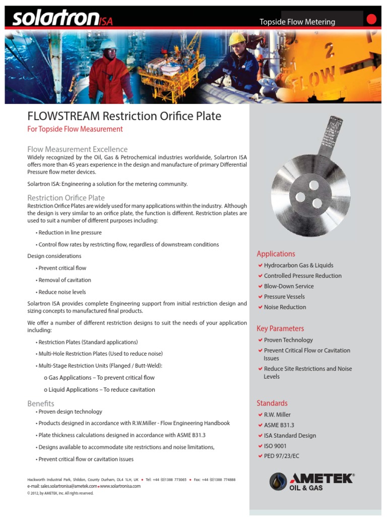 Restriction Orifice Plate Topside | PDF | Flow Measurement | Chemical ...
