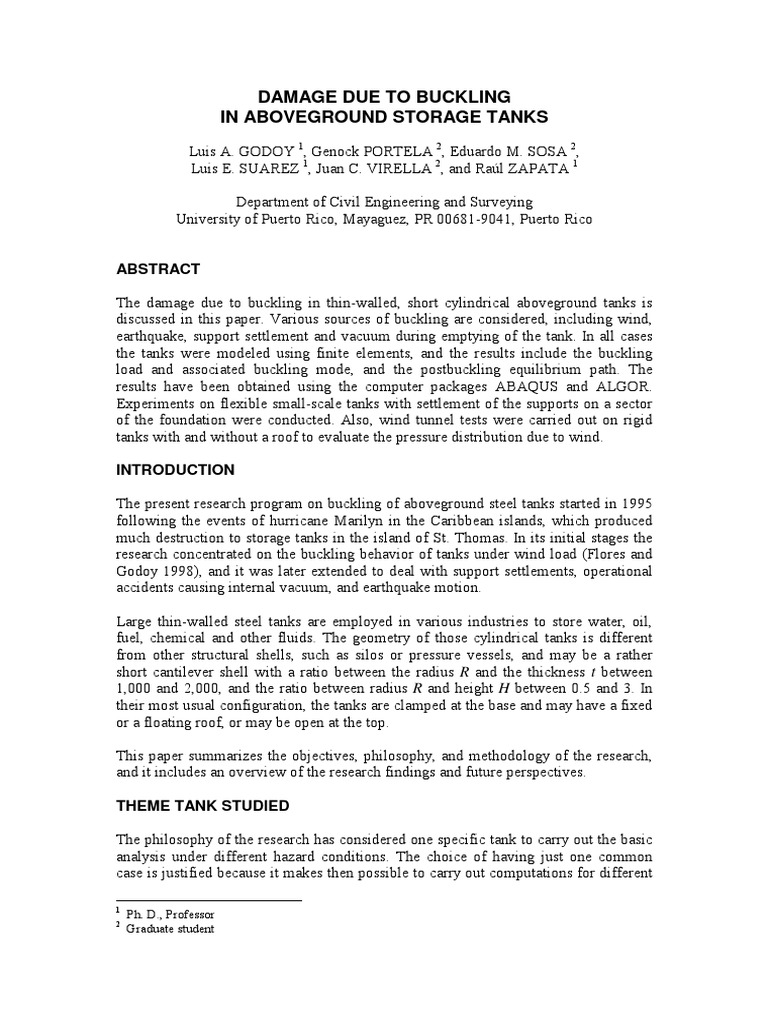 Damage Due To Buckling in Aboveground Storage Tanks PDF | PDF