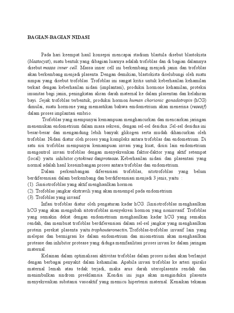 Proses Nidasi dan Peran Trofoblas | PDF