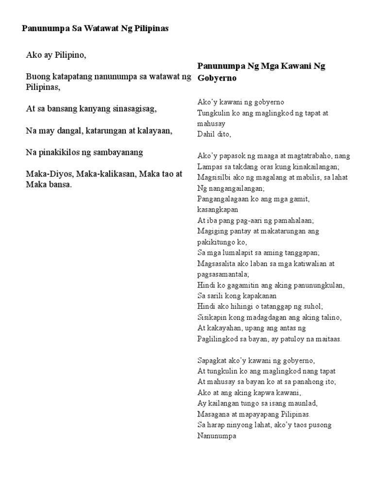 Panunumpa Sa Watawat NG Pilipinas | PDF