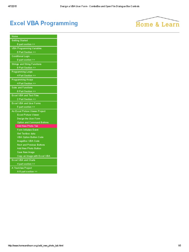 Design A VBA User Form - ComboBox and Open File Dialogue Box Controls | PDF | Visual Basic For ...