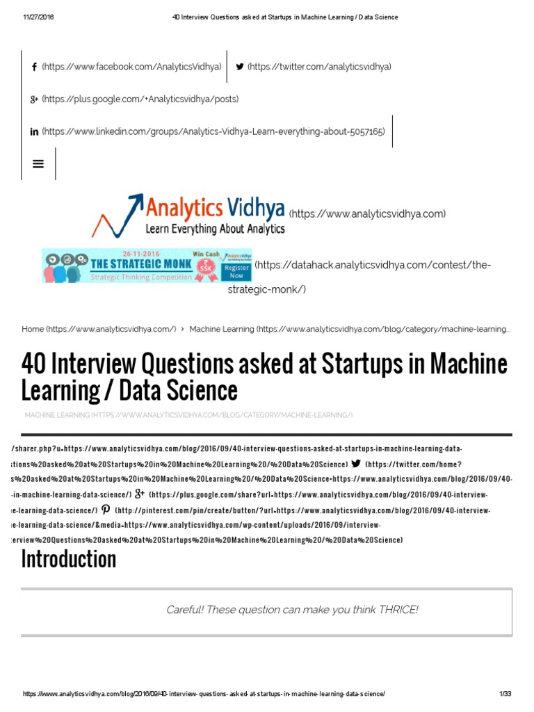 40 Interview Questions Asked at Startups in Machine Learning - Data ...