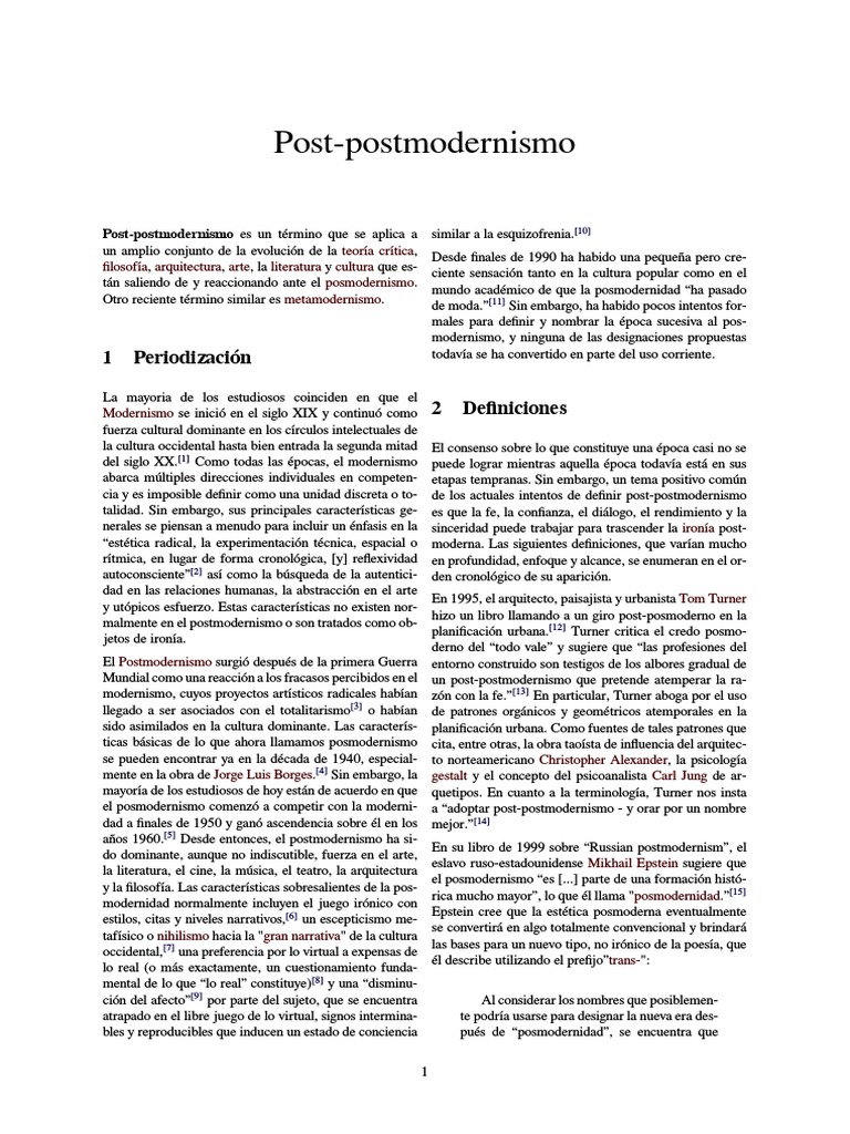 Post Postmodernismo | Movimientos filosóficos | Estética | Prueba ...