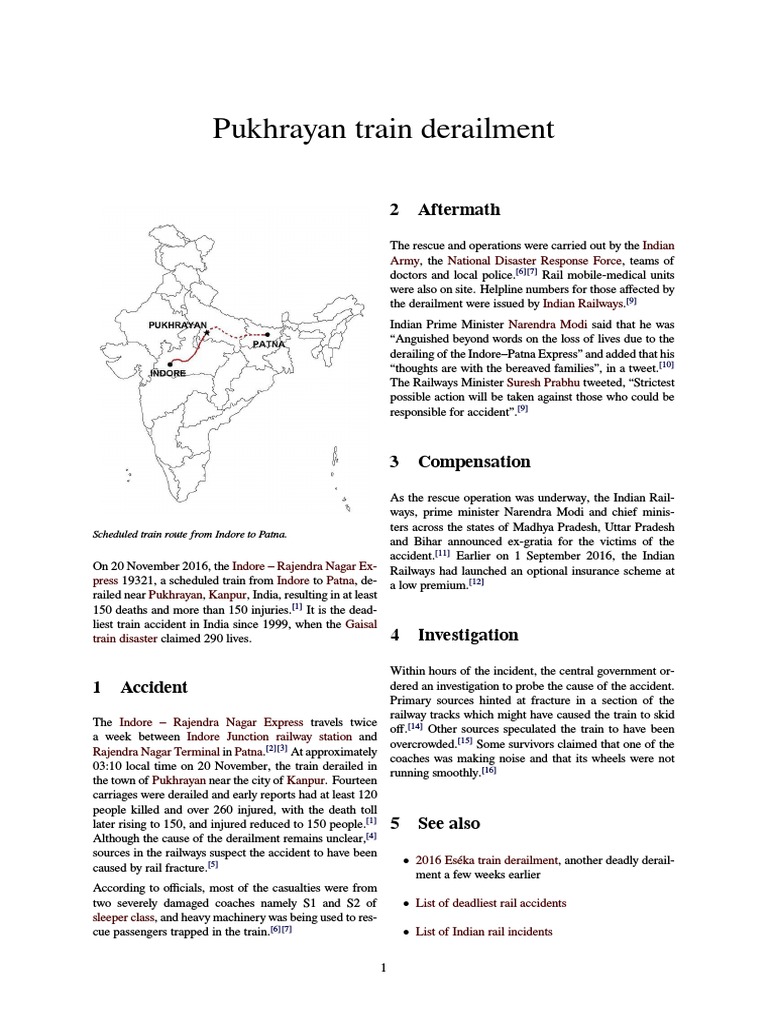 Pukhrayan Train Derailment | PDF | Government Of India | Rail Transport