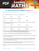 Class-8-Mathematics-Worksheet-DIRECT AND INVERSE PROPORTION | PDF | Speed