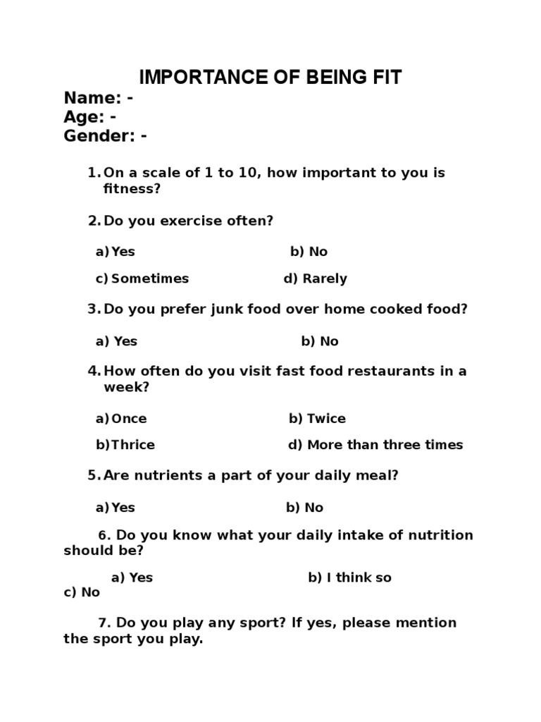 Importance of Being Fit | PDF | Physical Fitness | Eating Behaviors Of ...