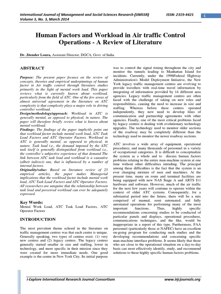 Human Factors and Workload in Air Traffic Control Operations - A Review of Literature-Libre ...