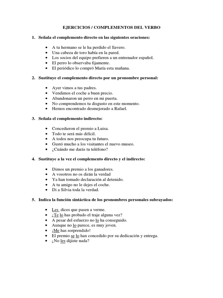 Complementos Del Verbo | PDF | Objeto (gramática)