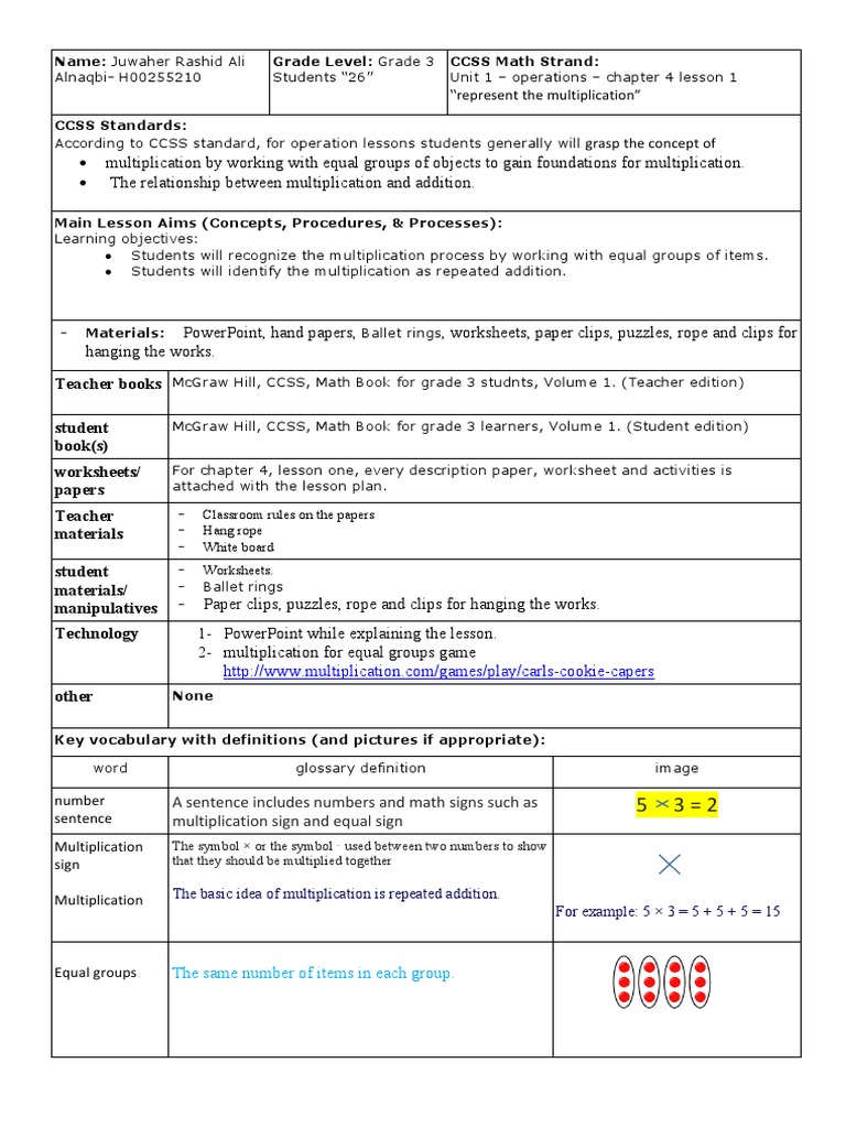 Multiplication Lesson Plan Repeated Addition | PDF | Worksheet | Lesson ...