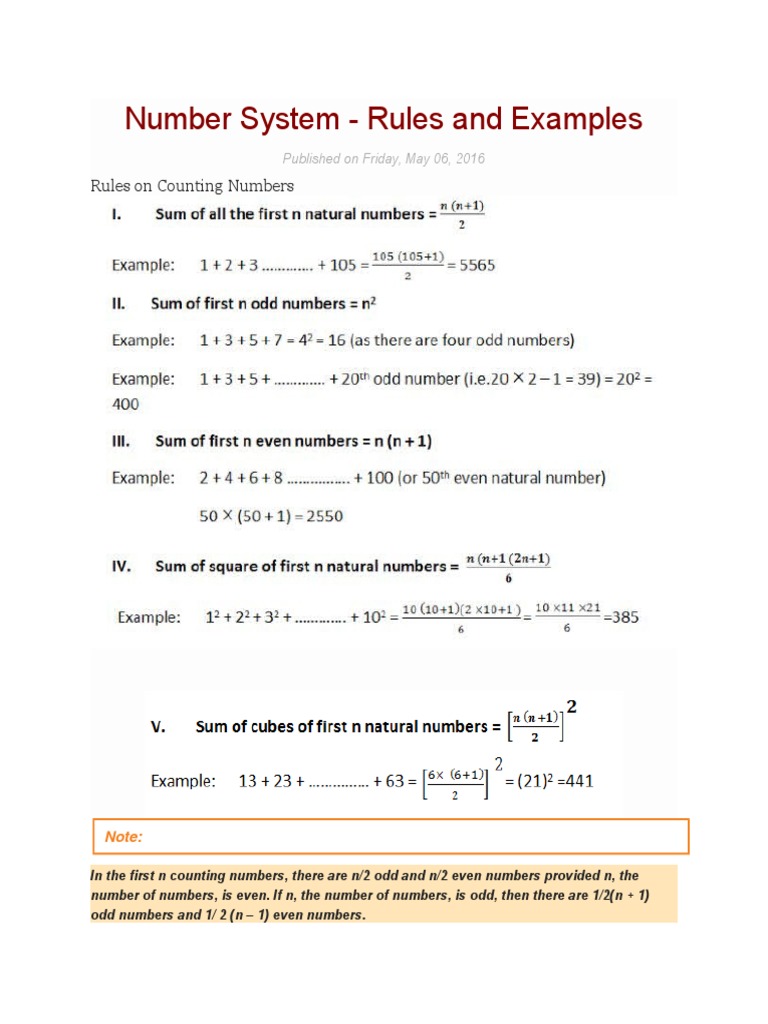 Number System - Rules and Examples: Rules On Counting Numbers | PDF