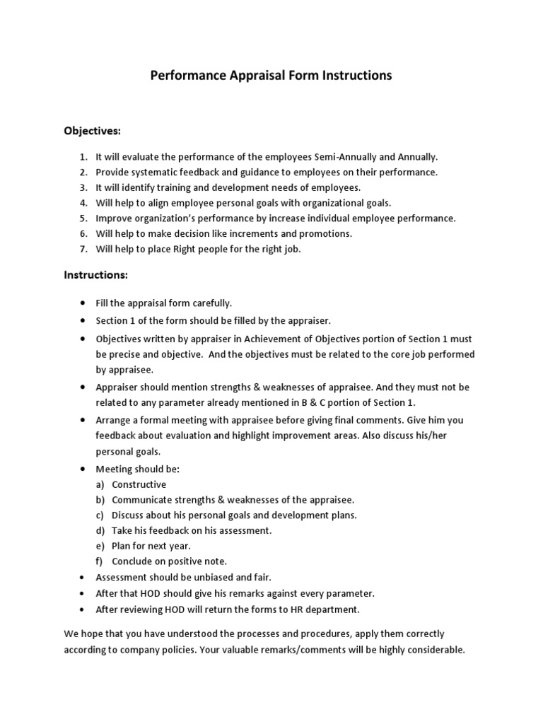 Performance Appraisal Form Instructions | PDF