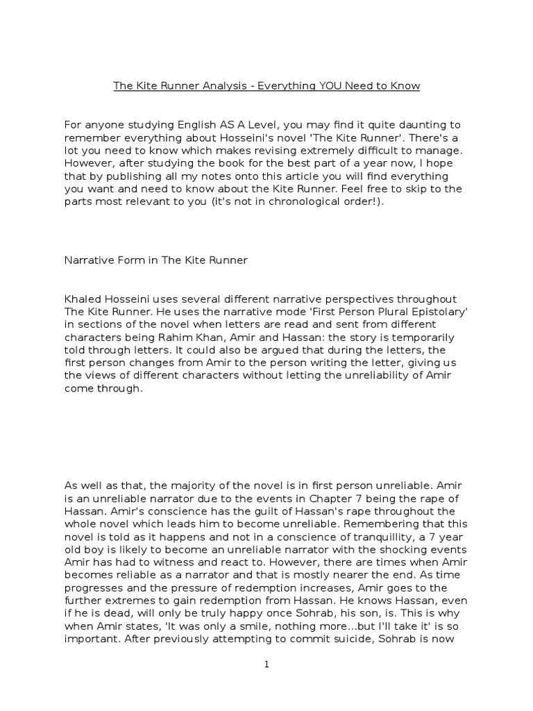 The Kite Runner Analysis | PDF | Poetry | Classics