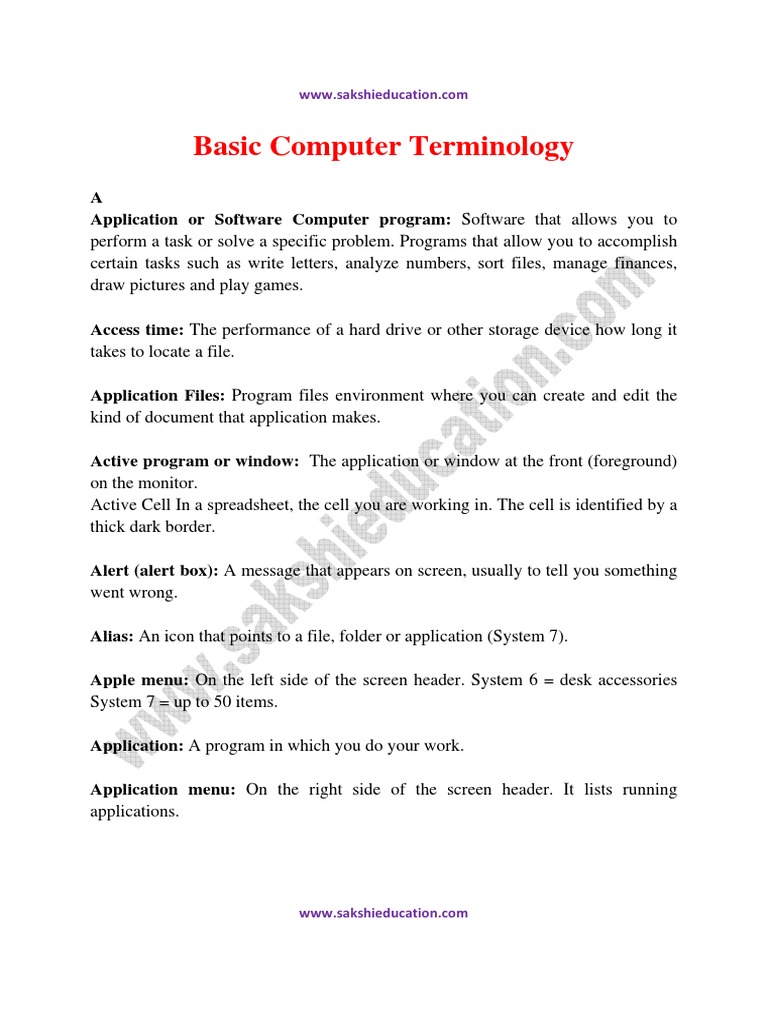 Basic Computer Terminology PDF | Download Free PDF | Computer File ...