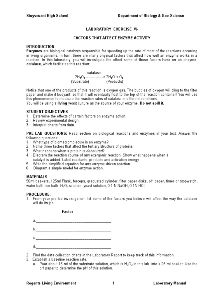 LAB - 6 - Factors That Affect Enzyme Activity | PDF | Product ...